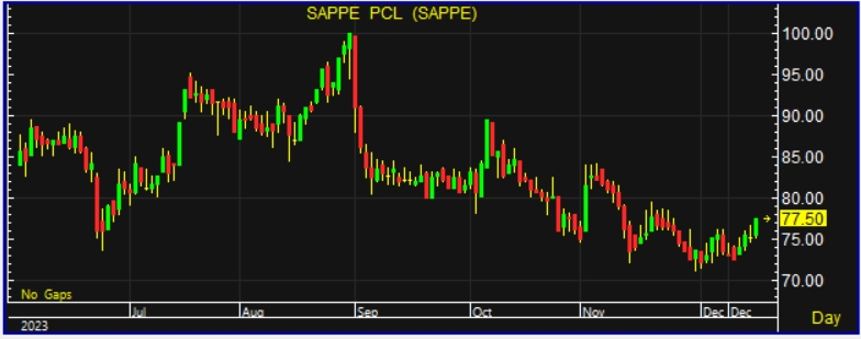 SAPPE ดีดบวก 3% เก็ง Q4 กำไรโตแรง 256 ล้าน พ่วงเข้า SET100 ครึ่งแรกปี 67